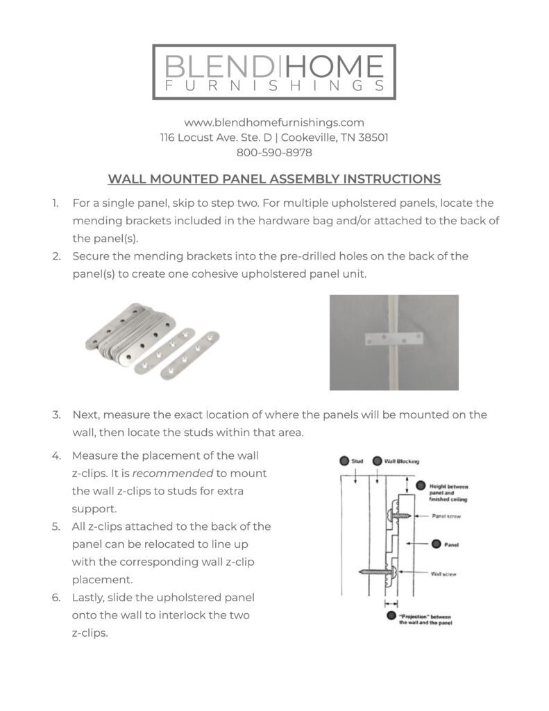 Instructions for Wall Mounted Panels & Freestanding Beds